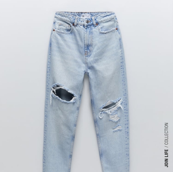 Zara | Jeans | Zara Ripped Mom Fit Jeans | Poshmark